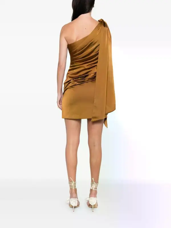 MALINA Nelly One-shoulder Draped Mini Dress - Brown