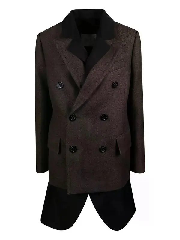 Sacai Double-breasted Wool Coat - Brown