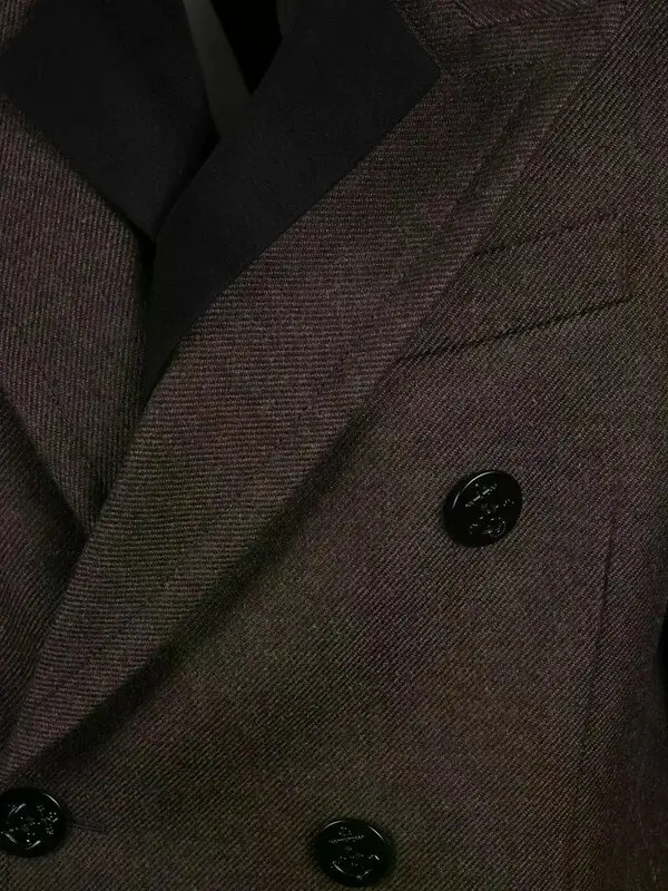 Sacai Double-breasted Wool Coat - Brown