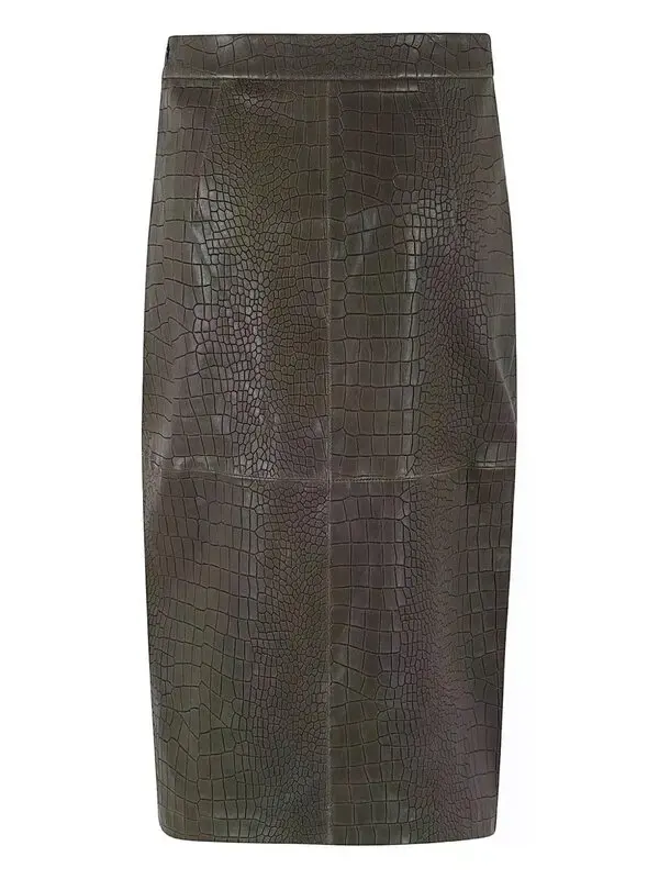 ENES Crocodile-effect Slit Skirt - Brown