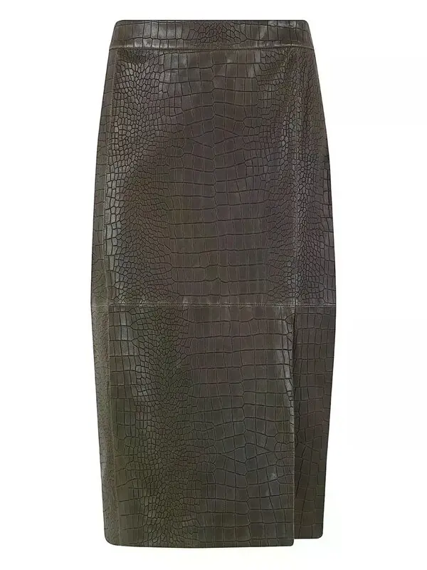ENES Crocodile-effect Slit Skirt - Brown