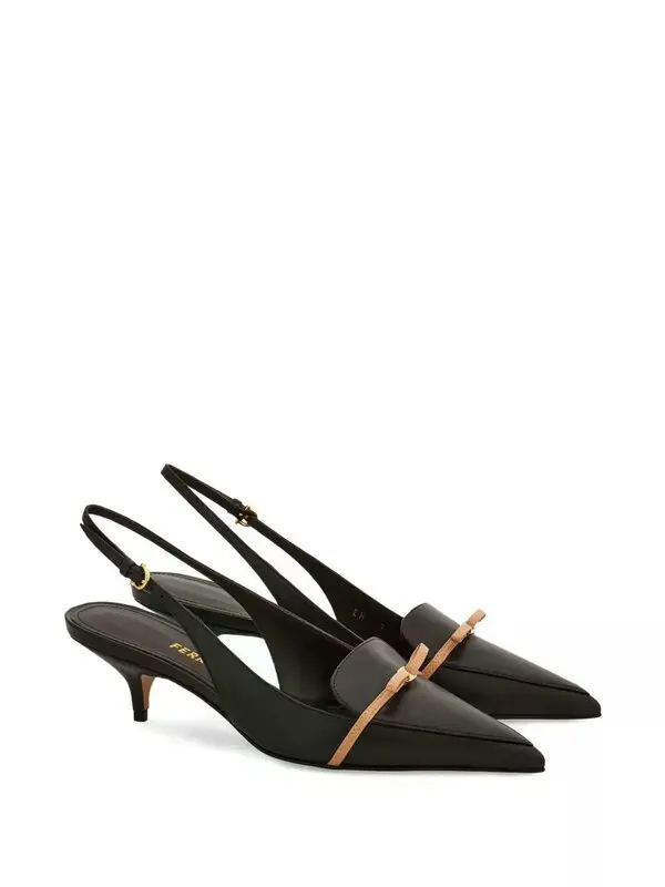 FERRAGAMO Pointed Slingback Pumps With Bow - Brown