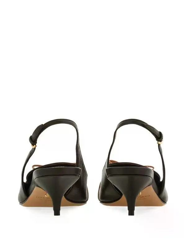 FERRAGAMO Pointed Slingback Pumps With Bow - Brown