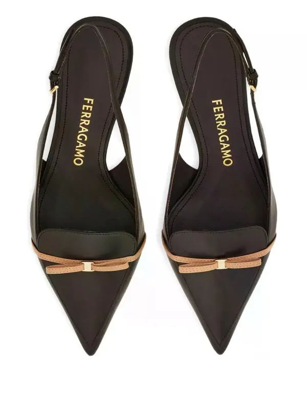 FERRAGAMO Pointed Slingback Pumps With Bow - Brown