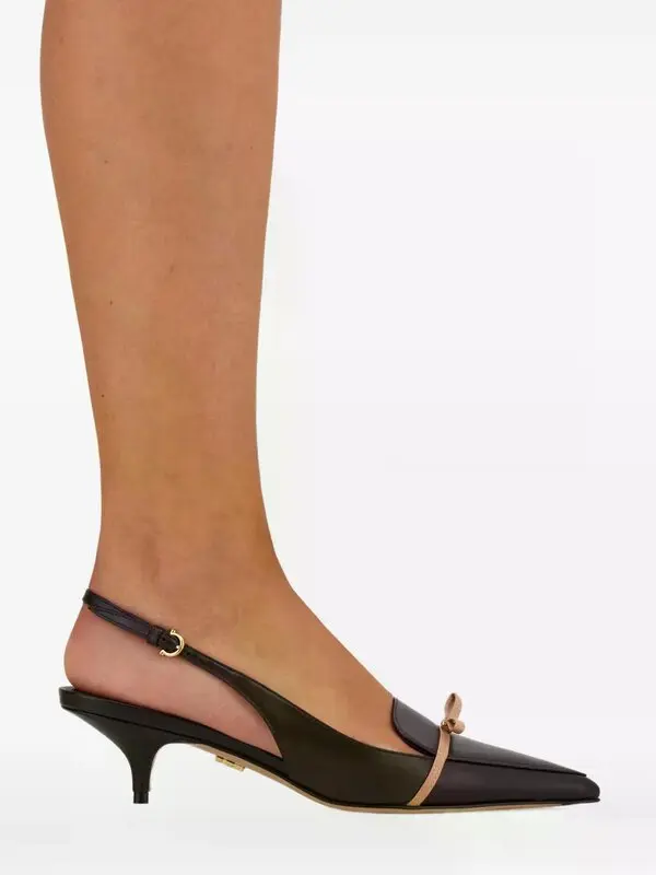 FERRAGAMO Pointed Slingback Pumps With Bow - Brown