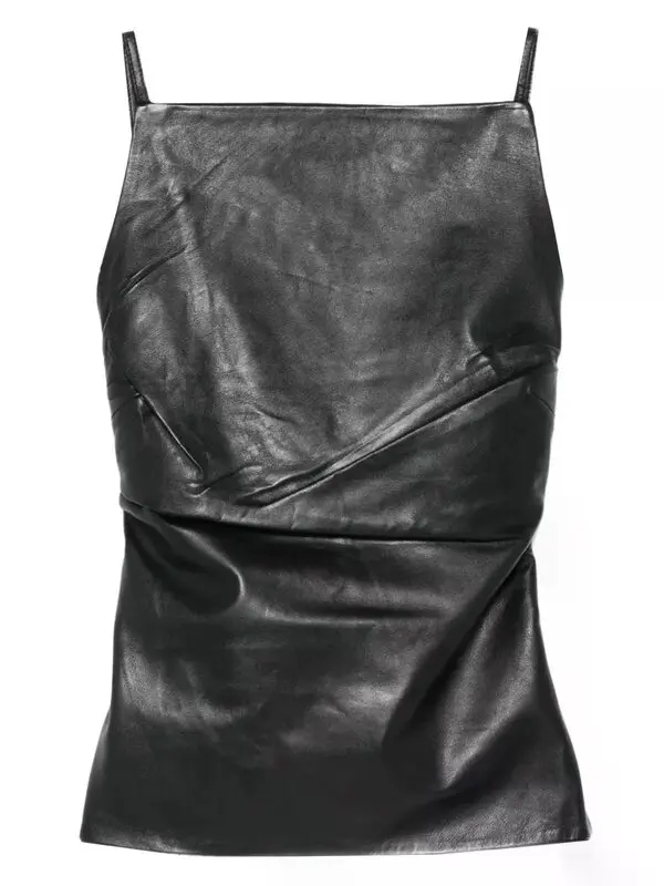 ST. AGNI Square-neck Leather Top