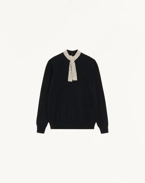 Valentino Garavani Wool Jumper With Embroidered Rhinestone Bow - Black