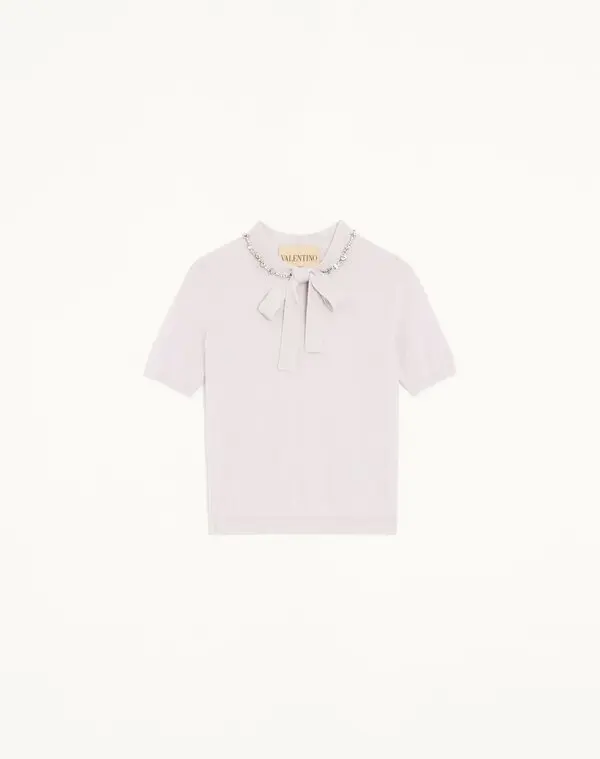 Valentino Garavani Wool Jumper With Embroidered Rhinestone Bow - Lilac