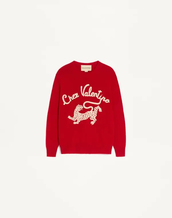 Valentino Garavani Wool Jumper With Embroidered Rhinestone Bow - Paris