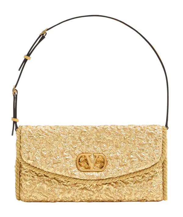 Valentino Garavani Small Shoulder Bag In Cloqué Jacquard Fabric - Gold