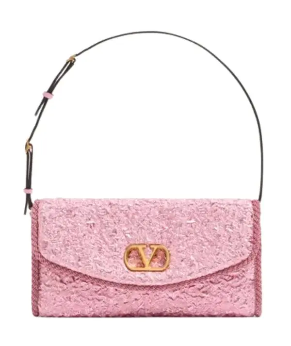 Valentino Garavani Small Shoulder Bag In Cloqué Jacquard Fabric - Pink