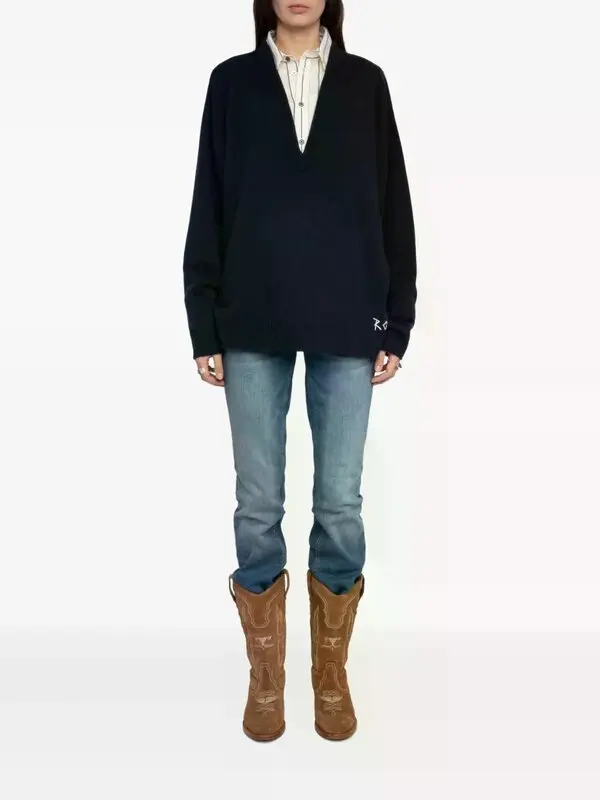 Zadig&Voltaire Swyny V-neck Embroidered Sweater - Blue