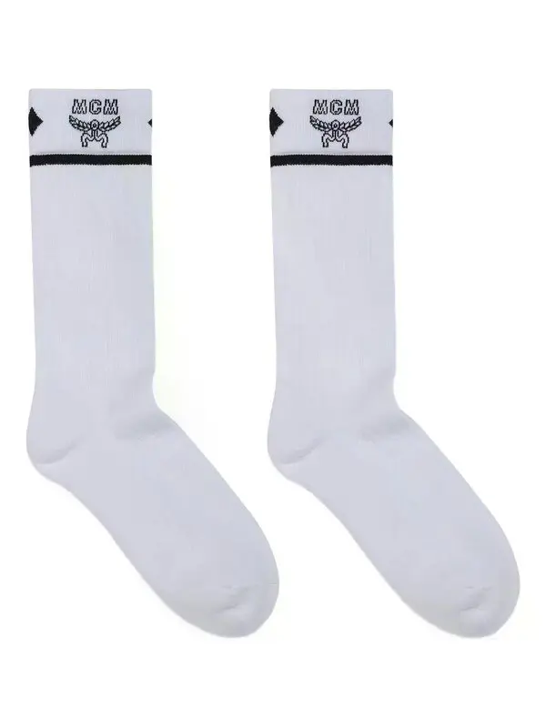 Mcm Logo-jacquard Crew Socks - White