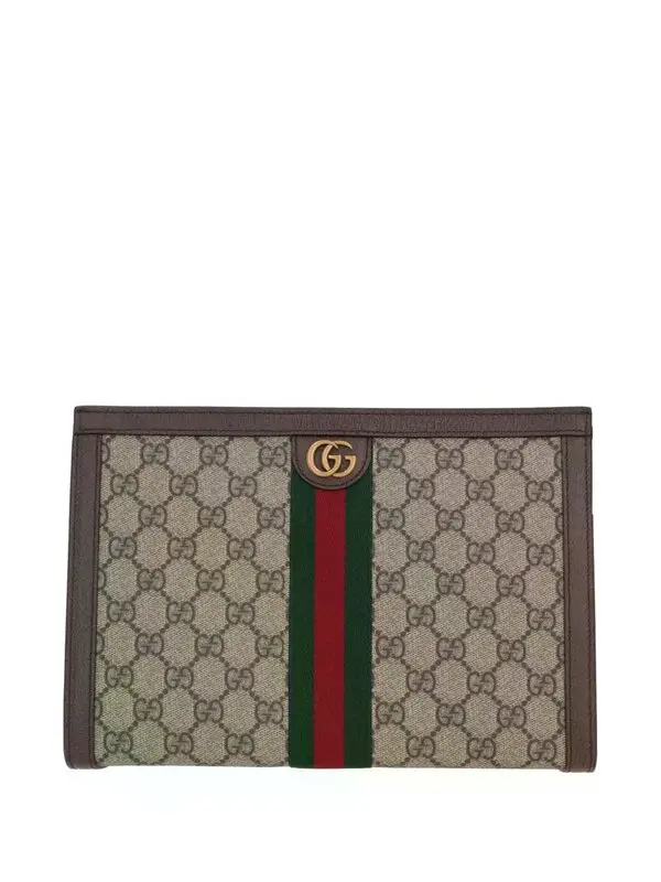 Gucci Ophidia Gg Supreme Web-stripe Clutch - Brown