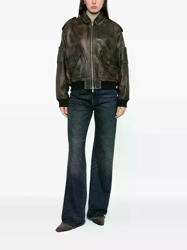 SWORD 6644 Zip-fastening Leather Jacket