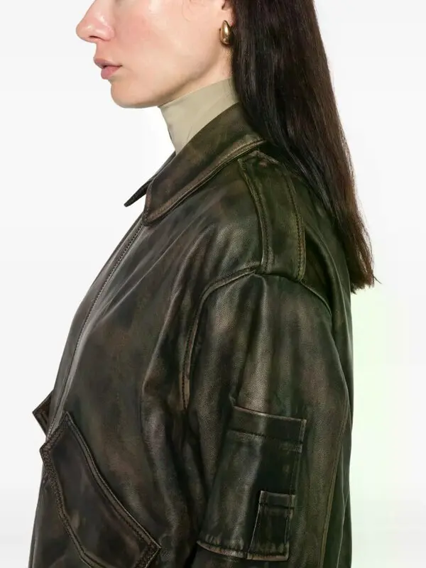 SWORD 6644 Zip-fastening Leather Jacket