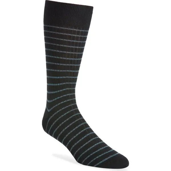 Pantherella Worthington Stripe Merino Wool Blend Dress Socks - Black