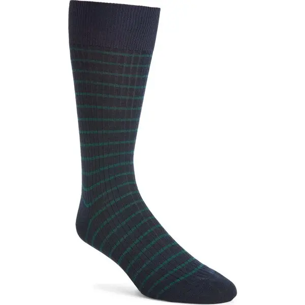 Pantherella Worthington Stripe Merino Wool Blend Dress Socks - Navy