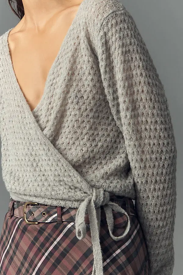 FLAT WHITE Ballet Wrap Cardigan Top - Light Grey