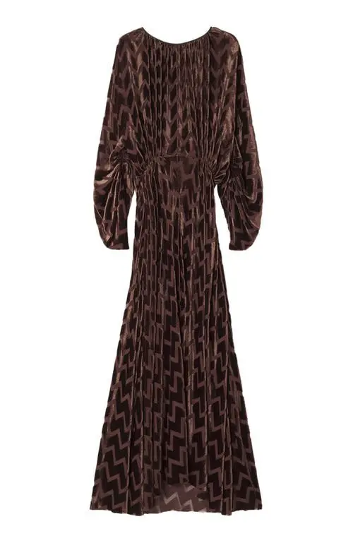 LANVIN Devoré Velvet Midi Dress - Mocha