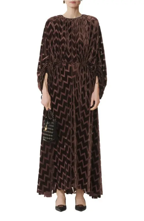 LANVIN Devoré Velvet Midi Dress - Mocha