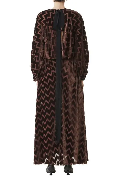 LANVIN Devoré Velvet Midi Dress - Mocha