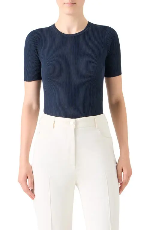Akris Short Sleeve Ribbed Silk & Cotton Sweater