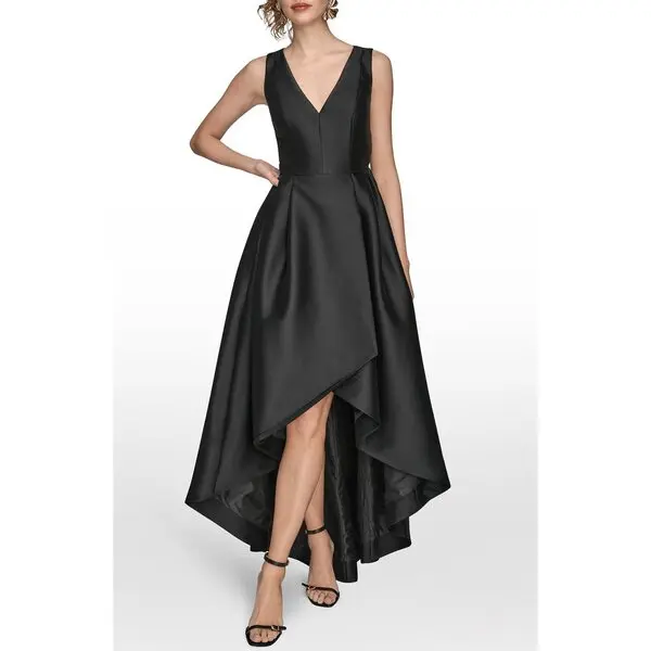 Donna Karan New York High-low Gown With Exposed Zipper - Black