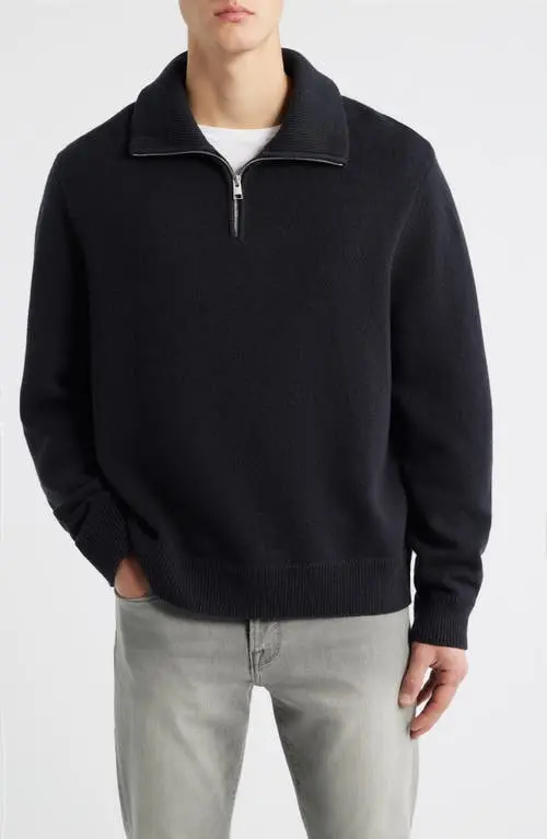 FRAME Half Zip Wool & Cotton Sweater - Black