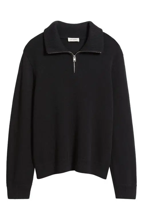 FRAME Half Zip Wool & Cotton Sweater - Black