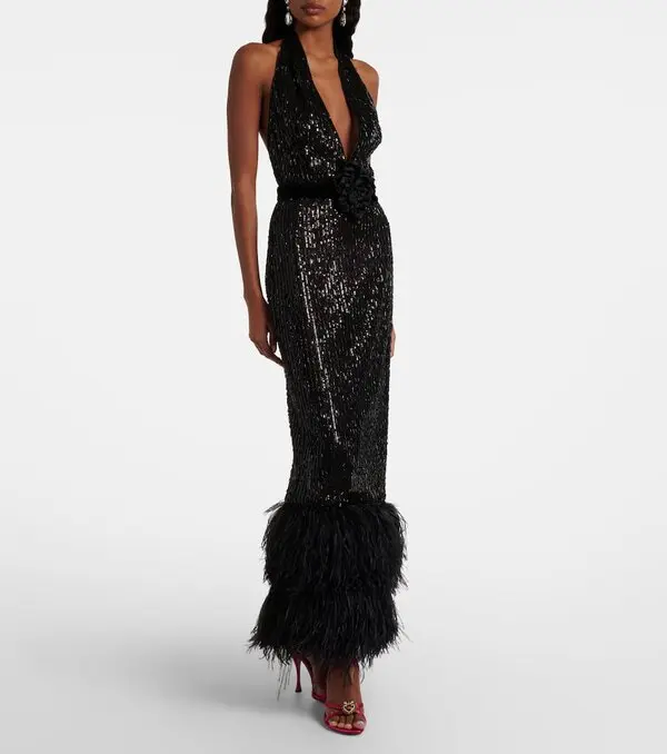 Dolce & Gabbana Feather-trimmed Sequined Gown