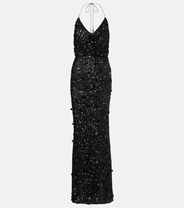 Dolce & Gabbana Sequined Halterneck Gown - Black