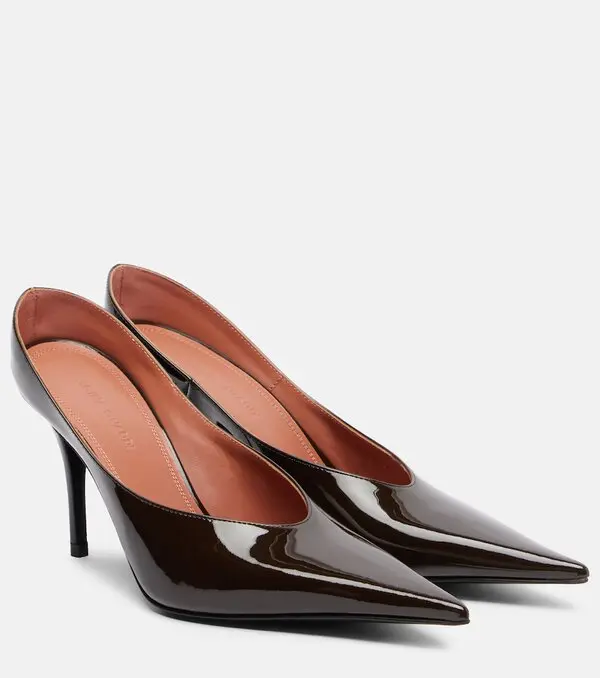 Amina Muaddi Anok 90 Patent Leather Pumps - Brown