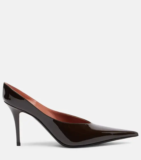 Amina Muaddi Anok 90 Patent Leather Pumps - Brown