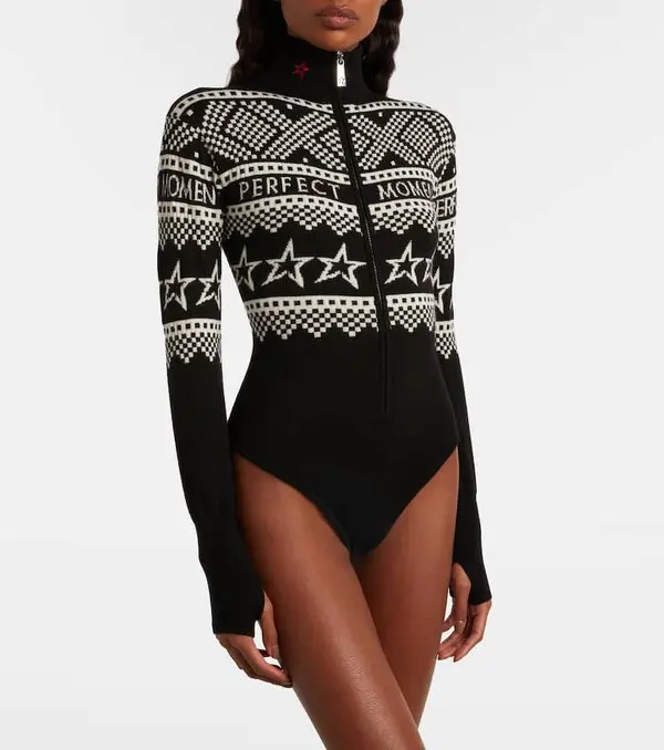 Perfect Moment Holiday Intarsia Wool Bodysuit - Black