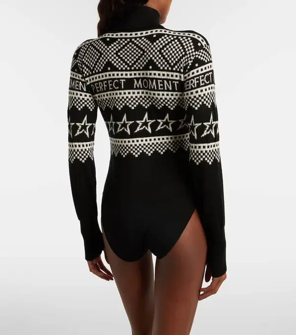 Perfect Moment Holiday Intarsia Wool Bodysuit - Black