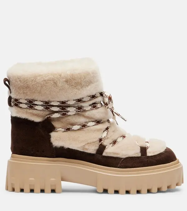 Hogan Suede And Shearling Lace-up Boots