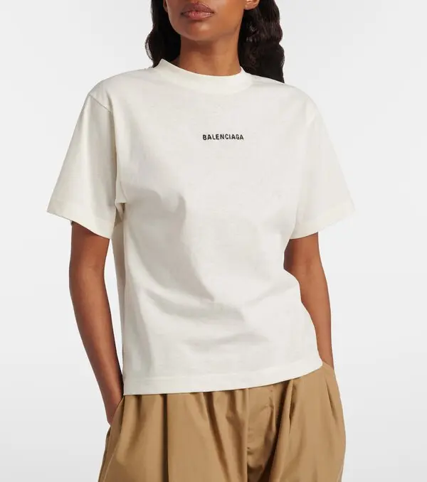 Balenciaga Logo Embroidered Cotton T-shirt - White