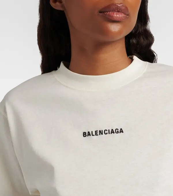 Balenciaga Logo Embroidered Cotton T-shirt - White