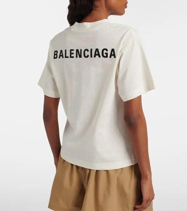 Balenciaga Logo Embroidered Cotton T-shirt - White