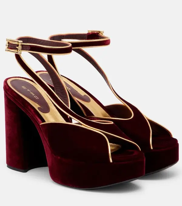 Etro 120 Velvet Platform Sandals - Burgundy