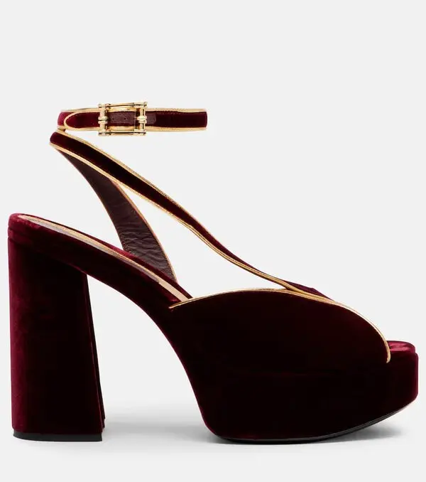 Etro 120 Velvet Platform Sandals - Burgundy