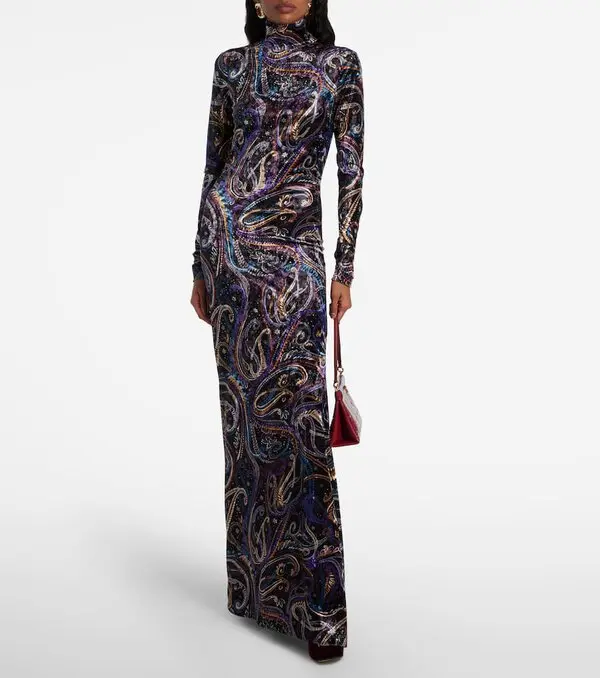 Etro Sequined Turtleneck Gown