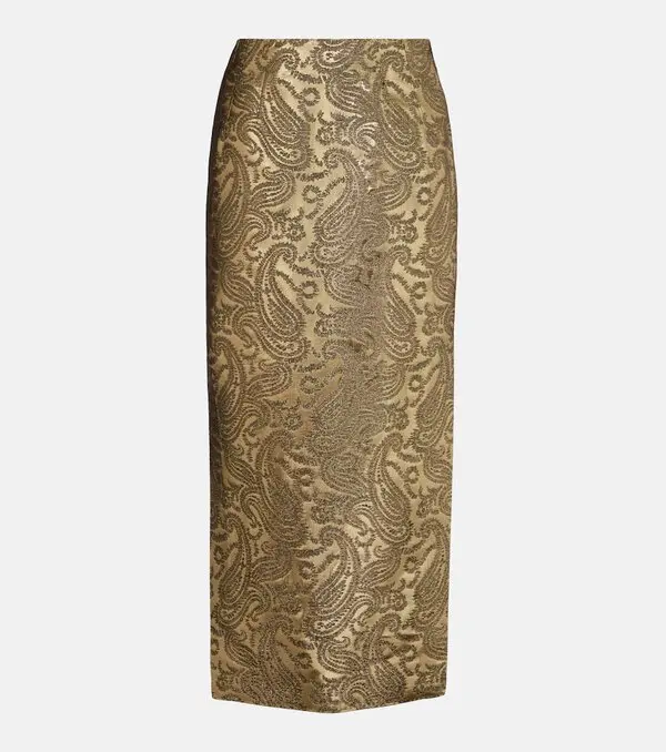 Etro Paisley Brocade Midi Skirt - Gold