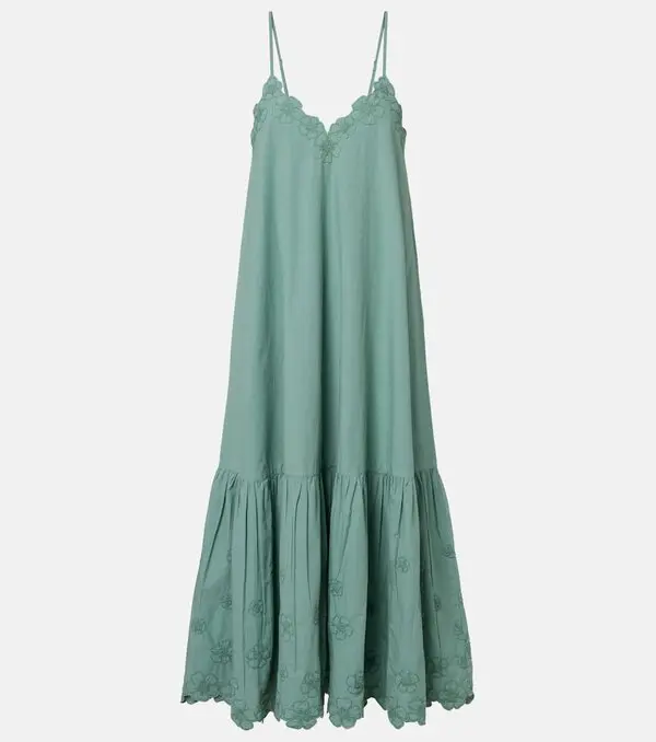 JULIET DUNN Embroidered Cotton Poplin Midi Dress - Green