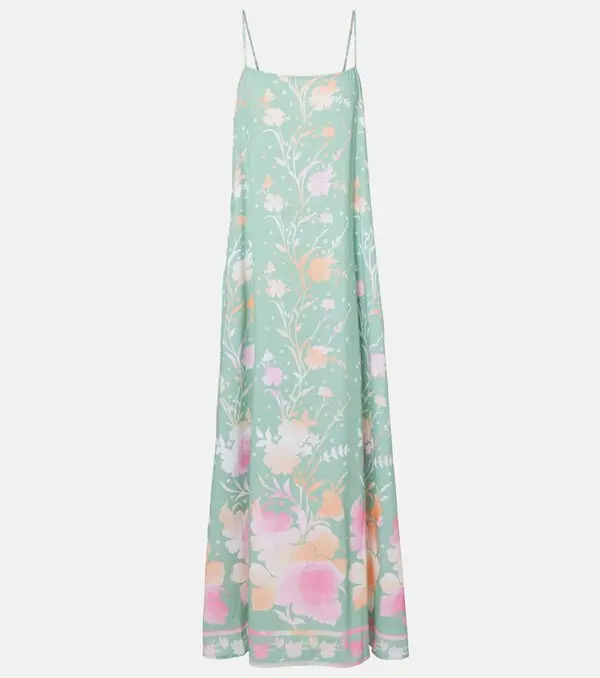 JULIET DUNN Floral Cotton And Linen Maxi Dress - Blue
