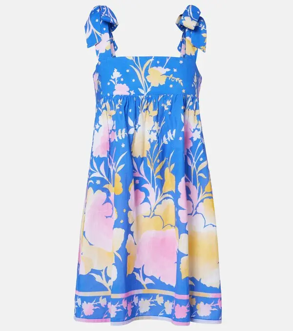 JULIET DUNN Floral Cotton And Linen Mini Dress - Blue