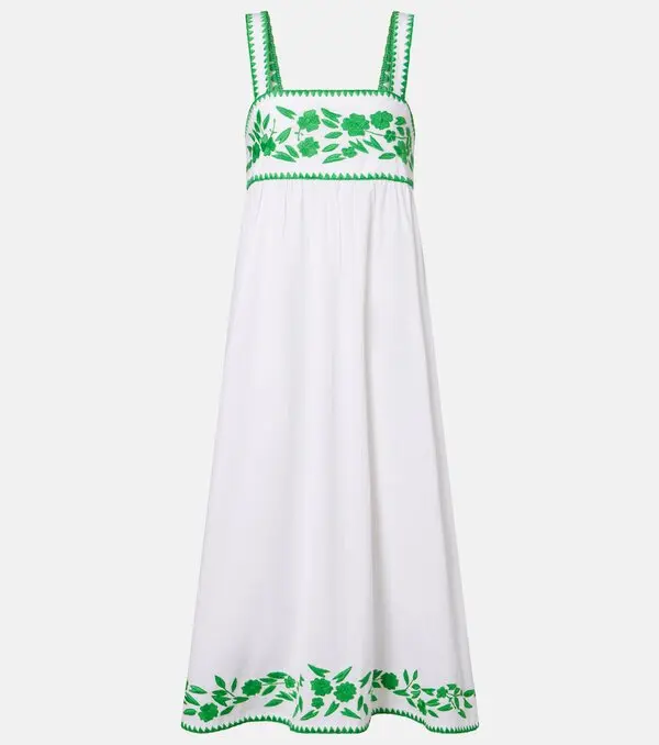 JULIET DUNN Embroidered Cotton And Linen Midi Dress - White