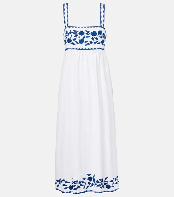 JULIET DUNN Embroidered Cotton And Linen Midi Dress - White