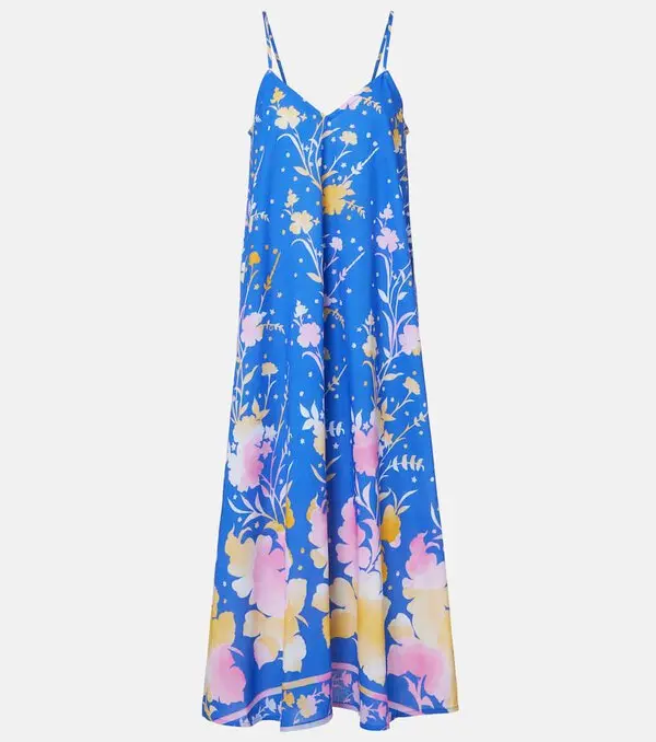 JULIET DUNN Floral Cotton And Linen Midi Dress - Blue